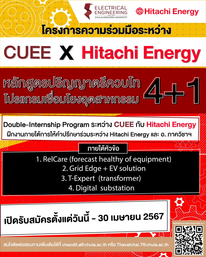 รับสมัครหลักสูตรปริญญาตรีควบโท 4+1 โปรแกรมเชื่อมโยงอุตสาหกรรม CUEE x Hitachi Energy สมัครตั้งแต่ ...